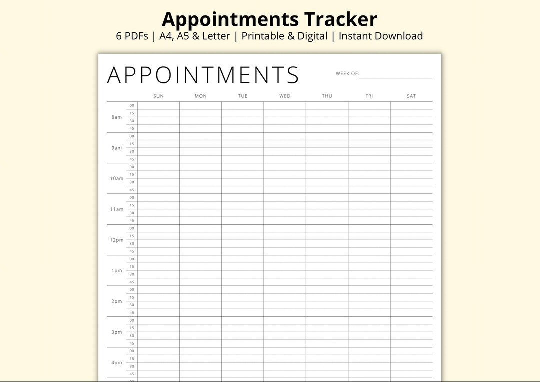Appointments Tracker Printable, 15 Minute Interval Planner Template ...