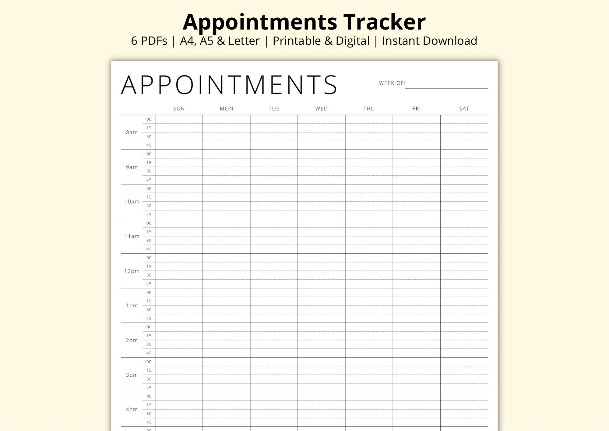 Appointments Tracker Printable, 15 Minute Interval Planner Template ...