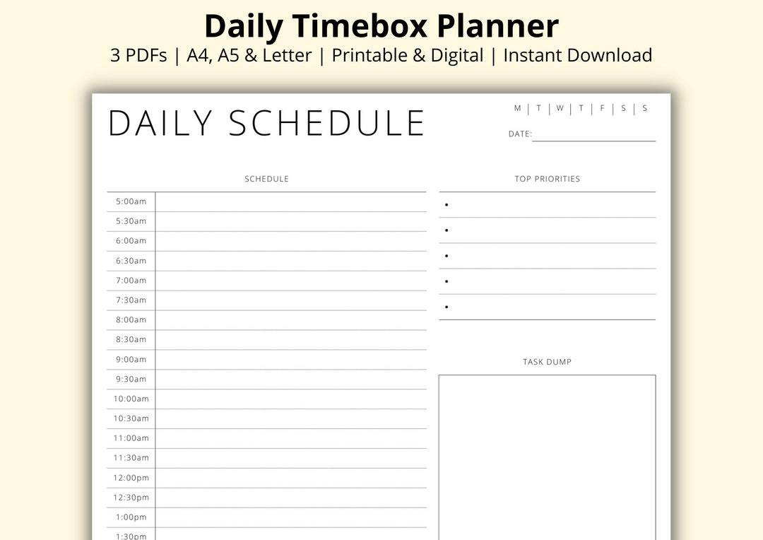 Daily Timebox Planner, Timeblock Planner Template, Daily Planner, 30 Minute Intervals, Daily ...