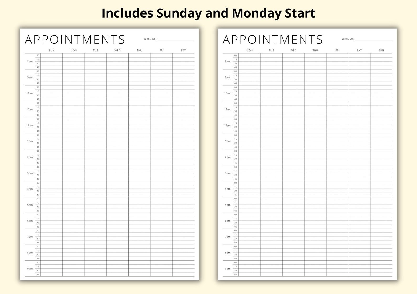 Appointments Tracker Printable, 15 Minute Interval Planner Template ...