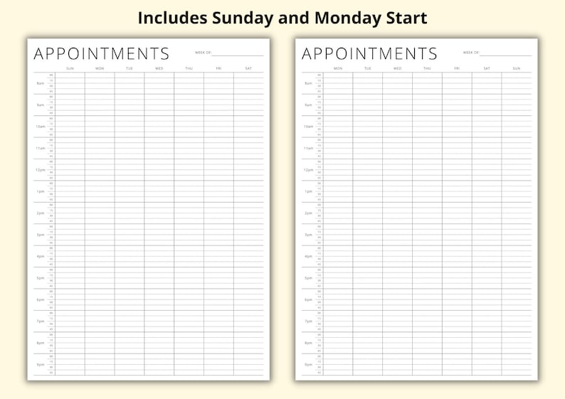 Appointments Tracker Printable, 15 Minute Interval Planner Template ...