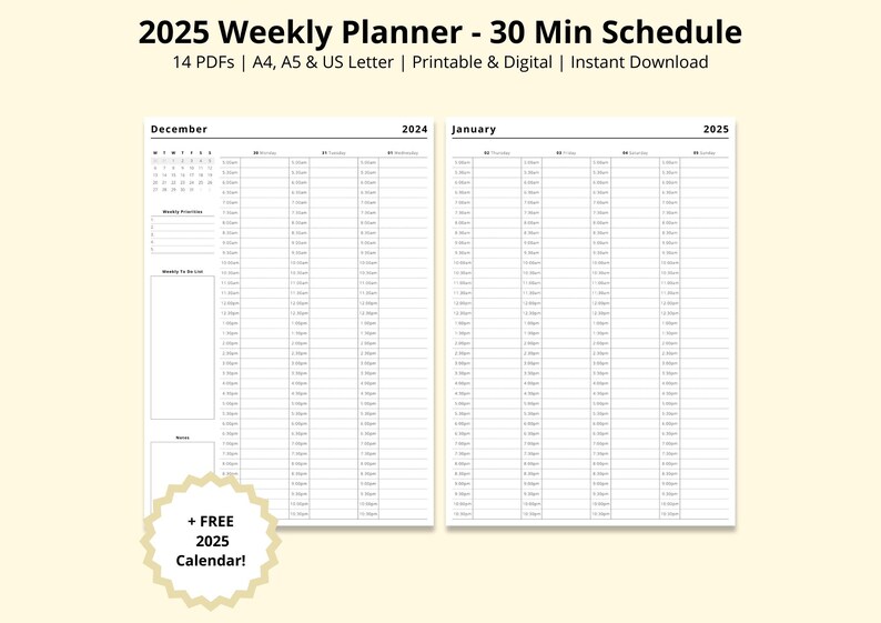 2025 DATED Weekly Planner Printable, 2025 Calendar PDF, 2025 Annual ...