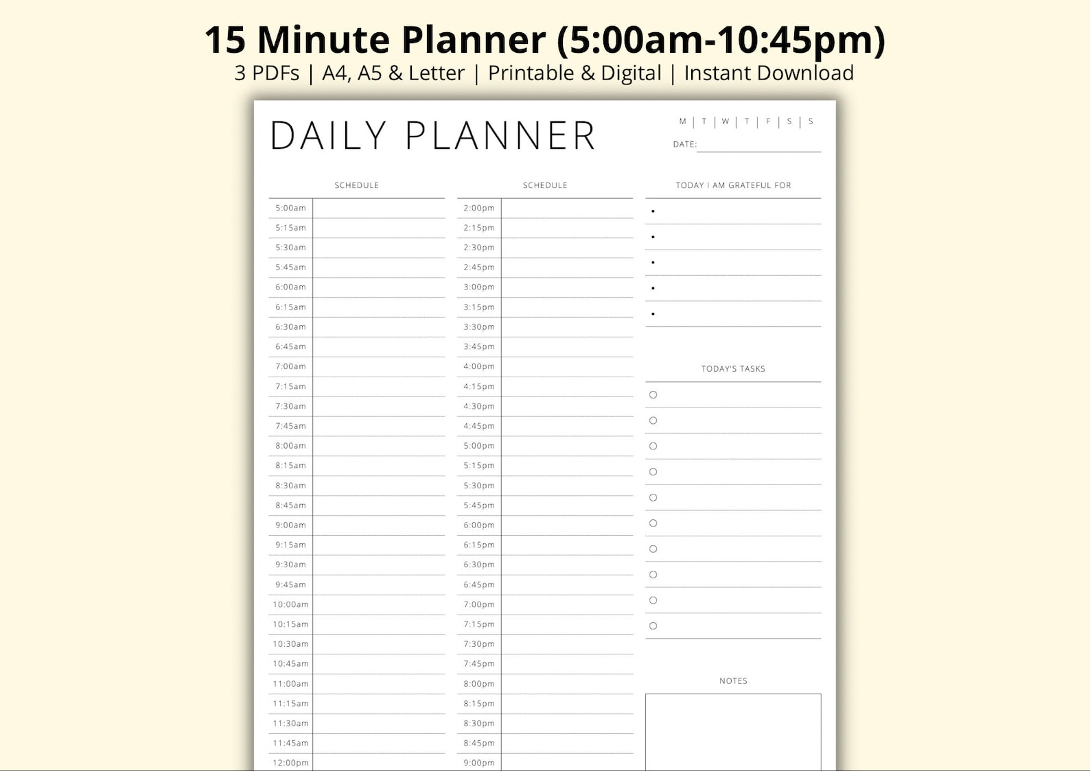15 Minute Planner Printable, Appointment Tracker, Time Block PDF, Day ...