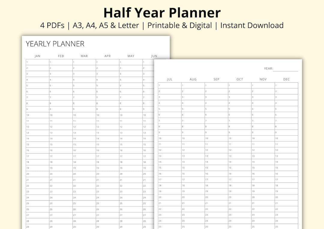 Half Year Planner, 6 Month Overview, Year at a Glance, Calendar Pages ...
