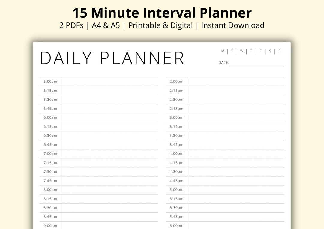 15 Minute Interval Planner Time Blocking Planner Daily - Etsy