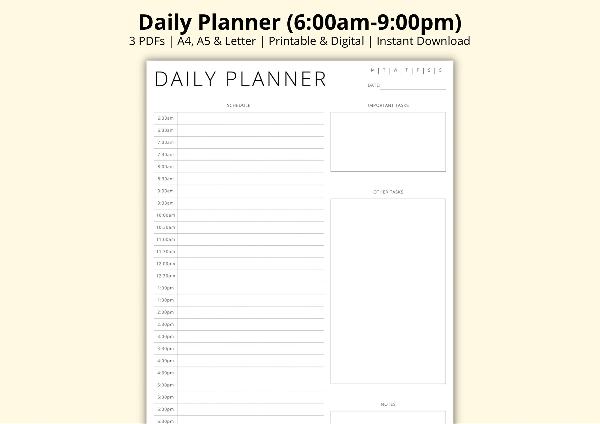 Daily Planner Printable, Time Blocking Planner Template, 30 Minute Day ...