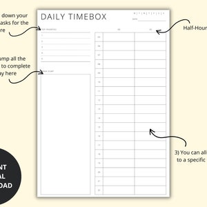 Timeboxing Planner, Daily Timebox Template, Time Blocking PDF, Brain ...