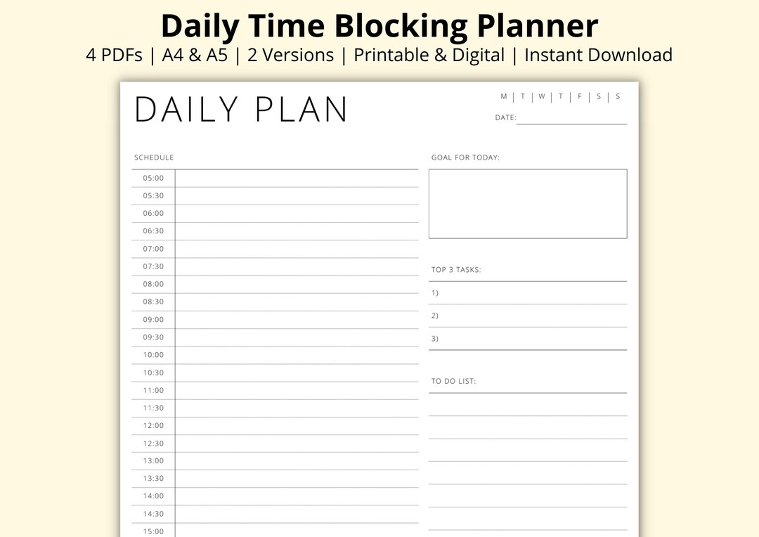 Daily Time Blocking Planner Template 30 Minute Schedule - Etsy