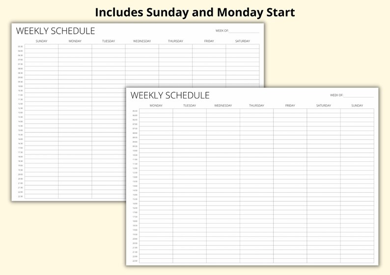Weekly Time Block Planner, 7 Day Timetable Sheet, 30 Minute Interval ...