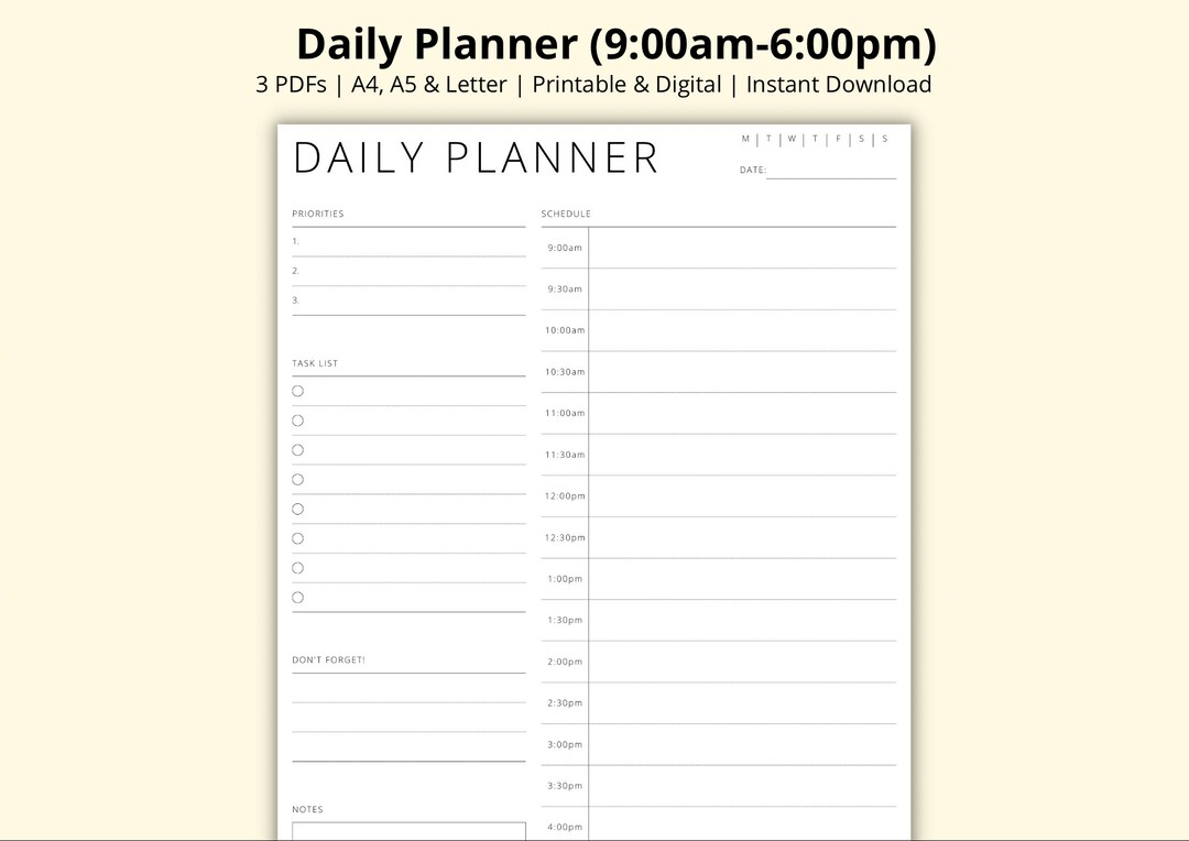Daily Planner, Time Block Planner Template, 30 Minute Schedule, Half ...