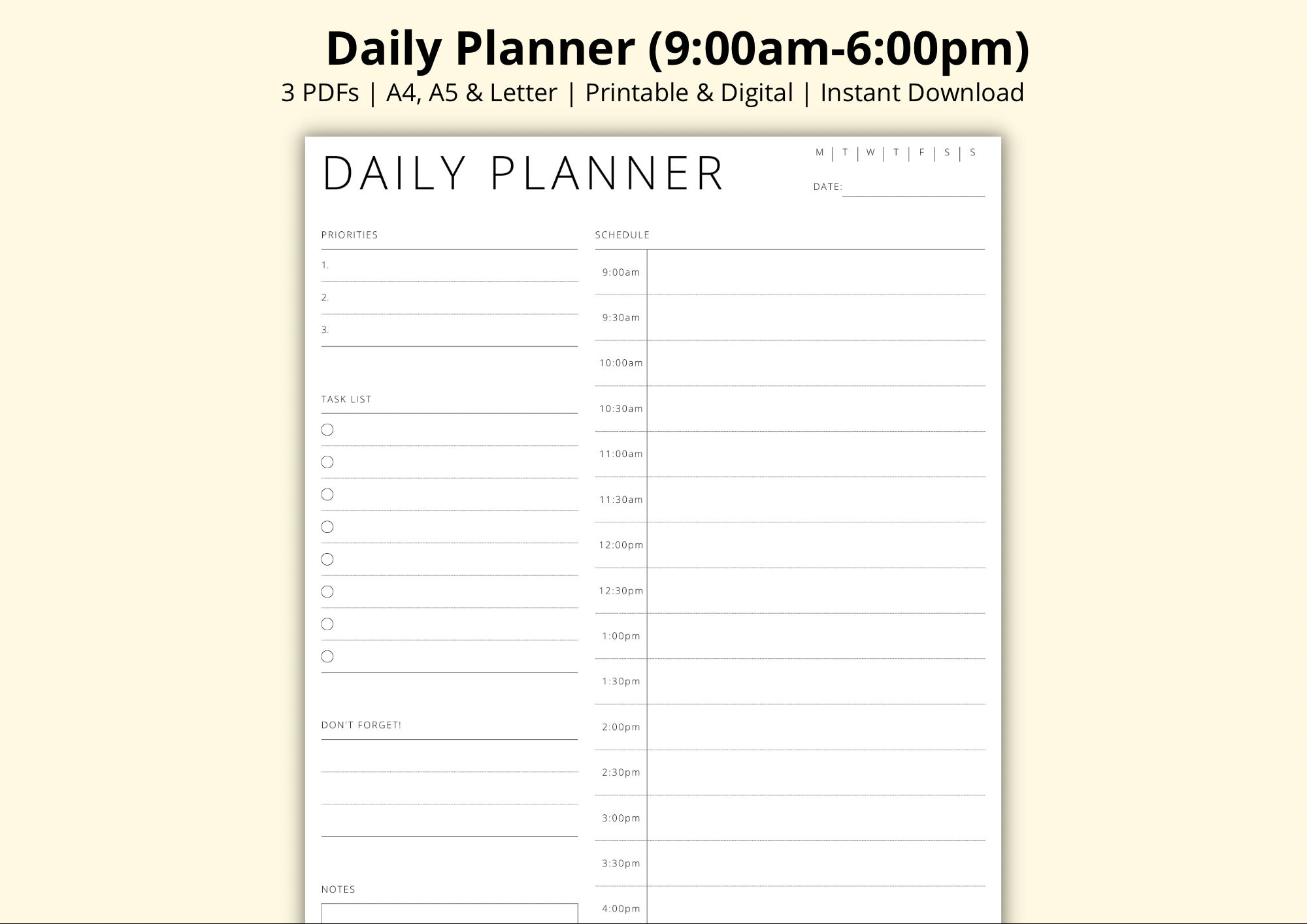 Daily Planner, Time Block Planner Template, 30 Minute Schedule, Half ...