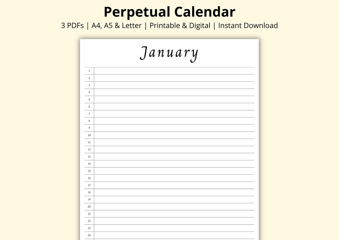 Perpetual Calendar, Important Dates Tracker, Monthly Planner, 12 Month ...