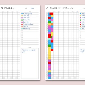 A Year in Pixels, Yearly Mood Tracker PDF, Habit Tracker Sheet, Yearly ...