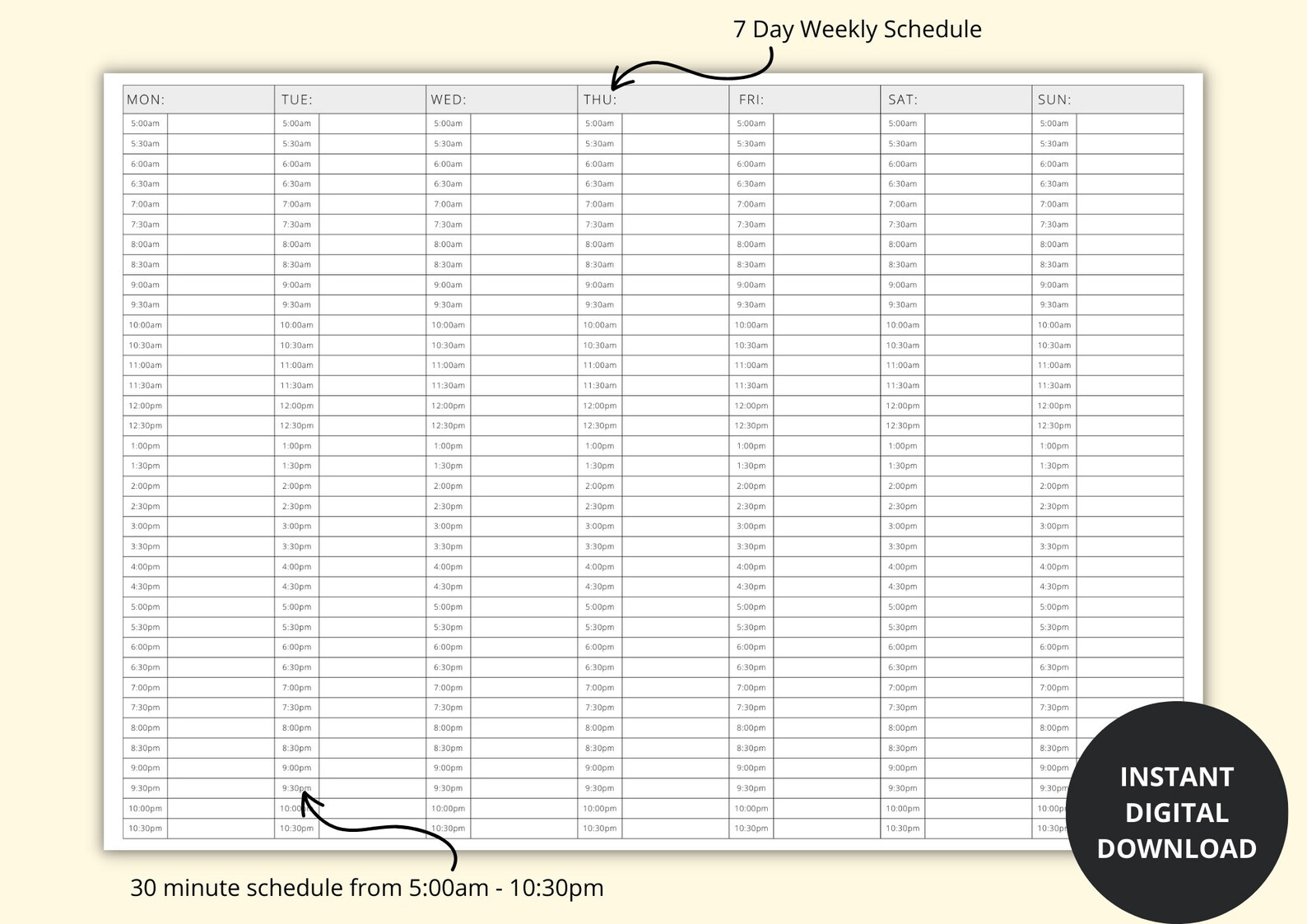 Weekly Planner Printable, 7 Day Planner, Study/revision Timetable Sheet ...