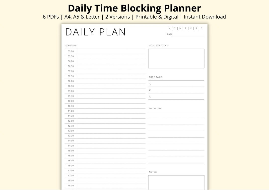 Daily Time Blocking Planner Template, 30 Minute Schedule, Daily Agenda ...