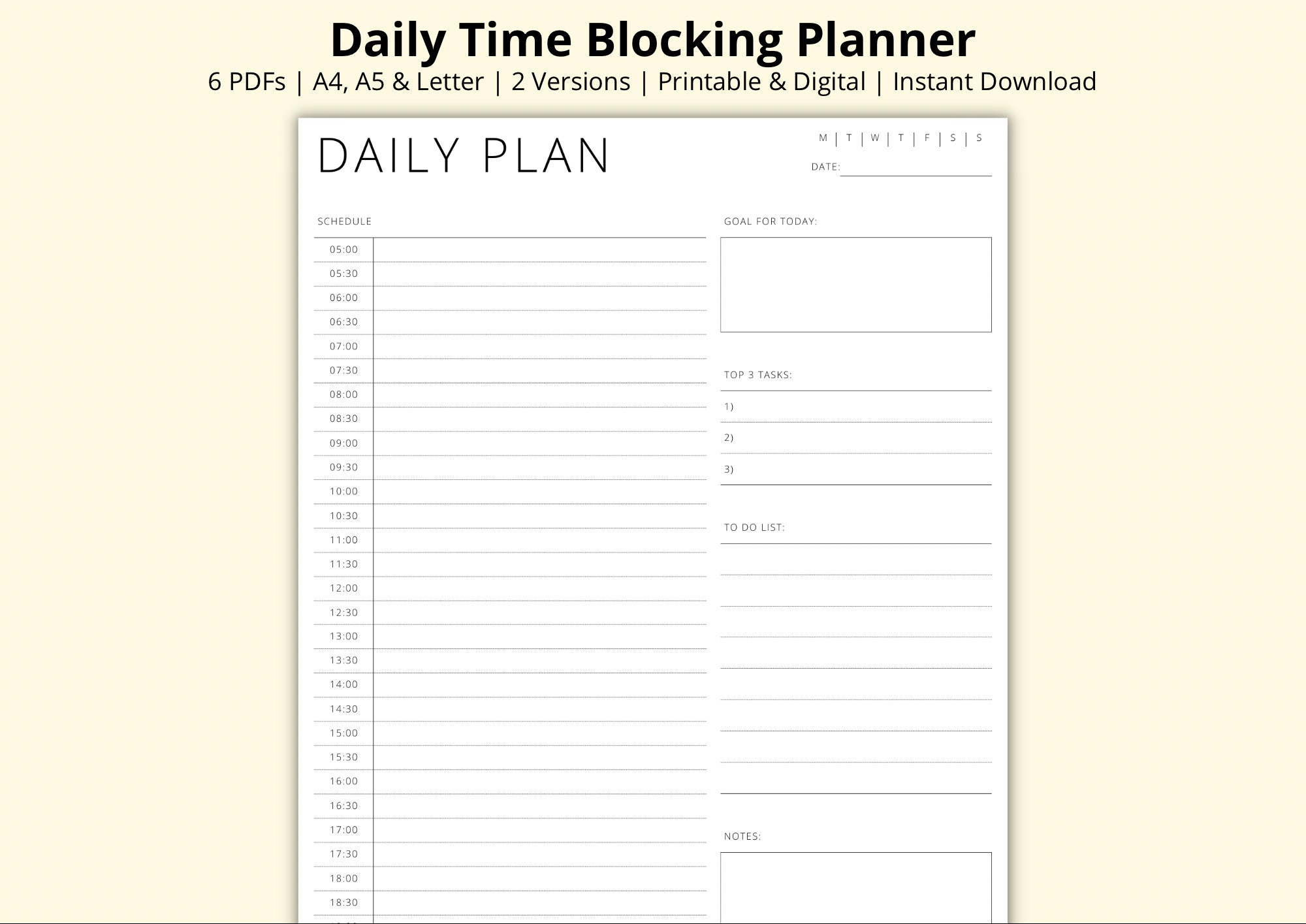Daily Time Blocking Planner Template, 30 Minute Schedule, Daily Agenda ...