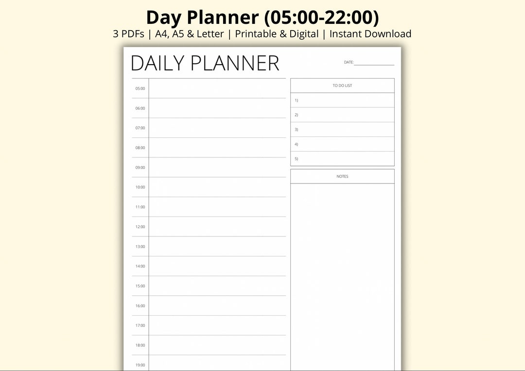 Day Planner, Time Block Template, Hourly Schedule, 60 Minute Increments ...