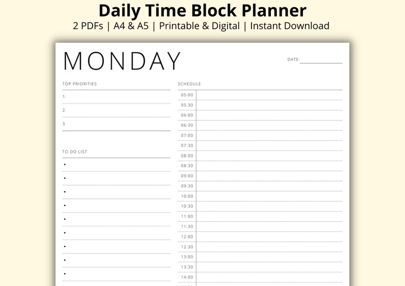 Daily Time Block Planner 7 Day Planner Template 30 Minute - Etsy