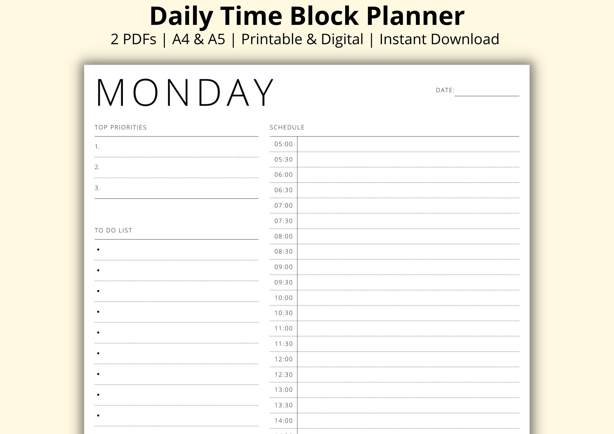 Daily Time Block Planner 7 Day Planner Template 30 Minute - Etsy