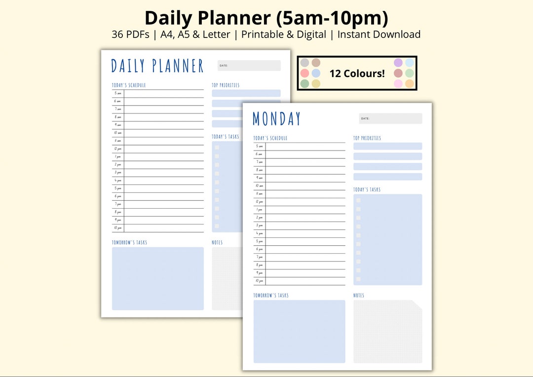 Daily Planner, Hourly Schedule, 7 Day Planner Template, Daily Task PDF ...