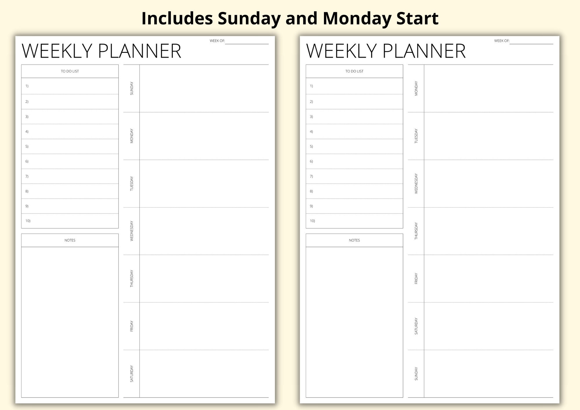 Weekly Schedule, Blank 7 Day Planner PDF, Weekly Overview, Week at a ...