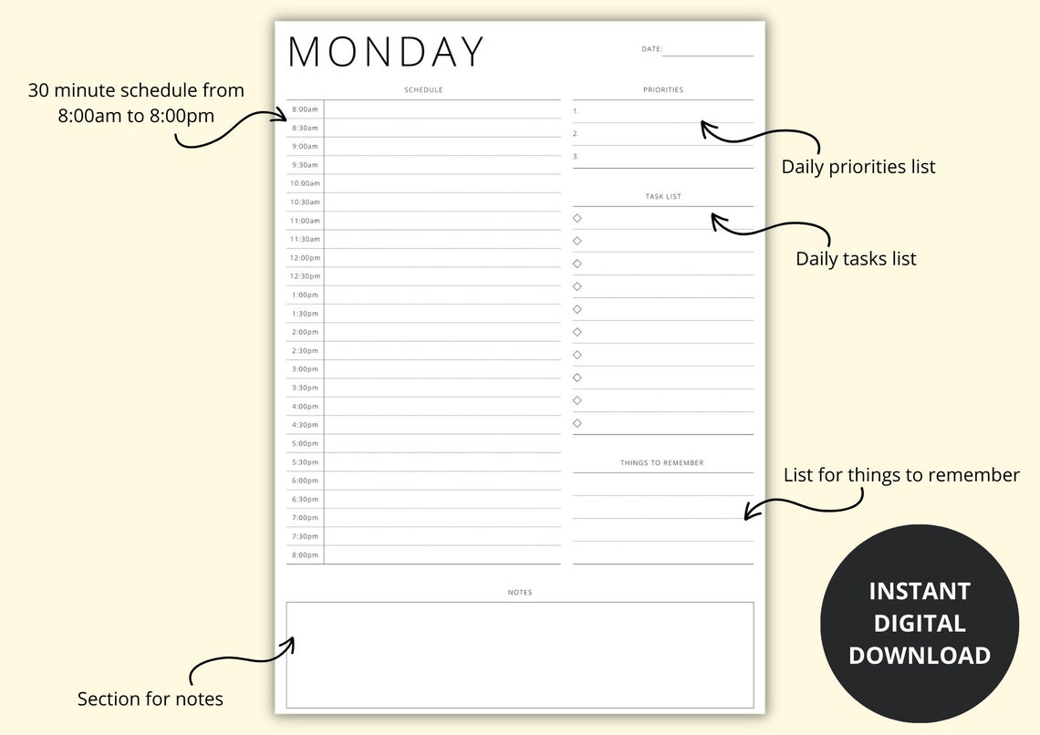 7 Day Planner Template, Daily Time Blocking Planner, 30 Minute Schedule ...