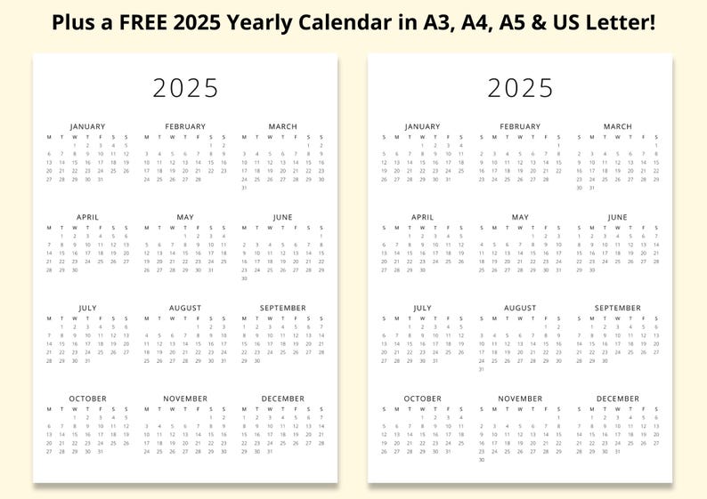 2025 DATED Weekly Planner Printable, 2025 Calendar PDF, 2025 Annual Planner, 2025 Digital Diary ...