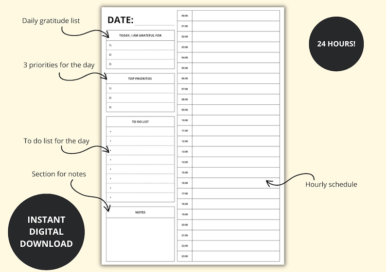 Day Planner, 24 Hour Schedule, Daily Planner Template, 60 Minute ...