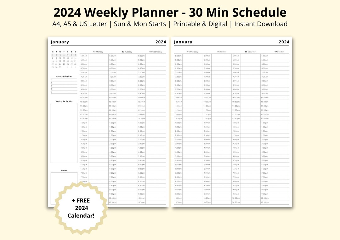2024 DATED Weekly Planner Printable, 2024 Calendar PDF, 2024 Annual ...