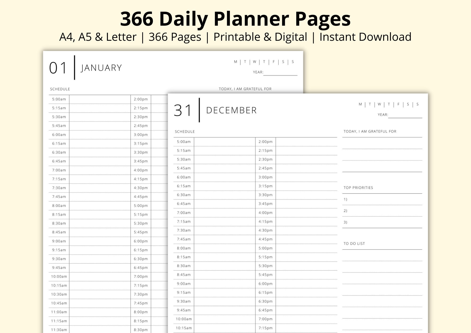 15 Minute Daily Planner, 365 Daily Planner Pages, Daily Schedule, Time ...