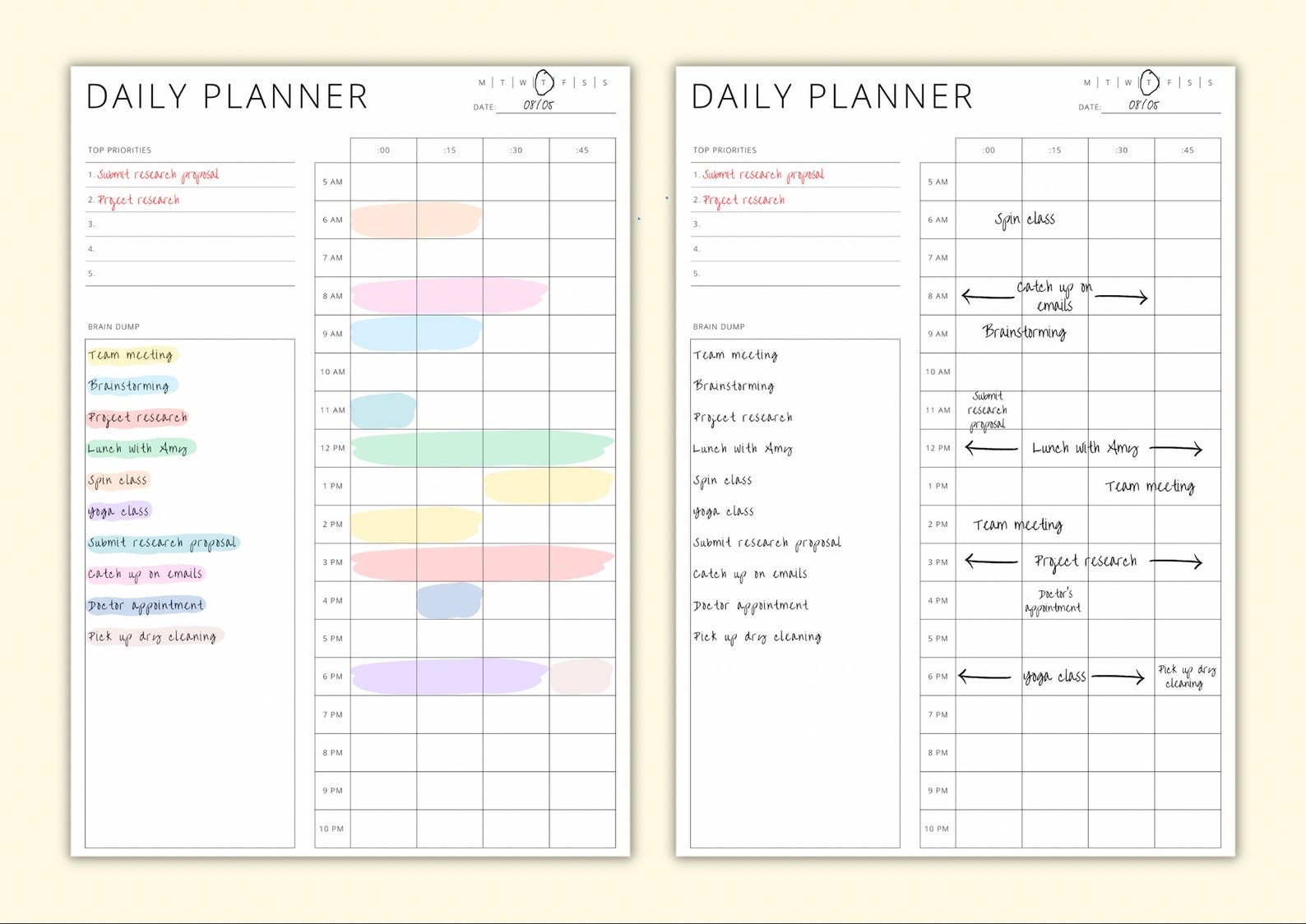 15 Minute Timebox Planner, Timeboxing Template, Daily Schedule, 15 ...