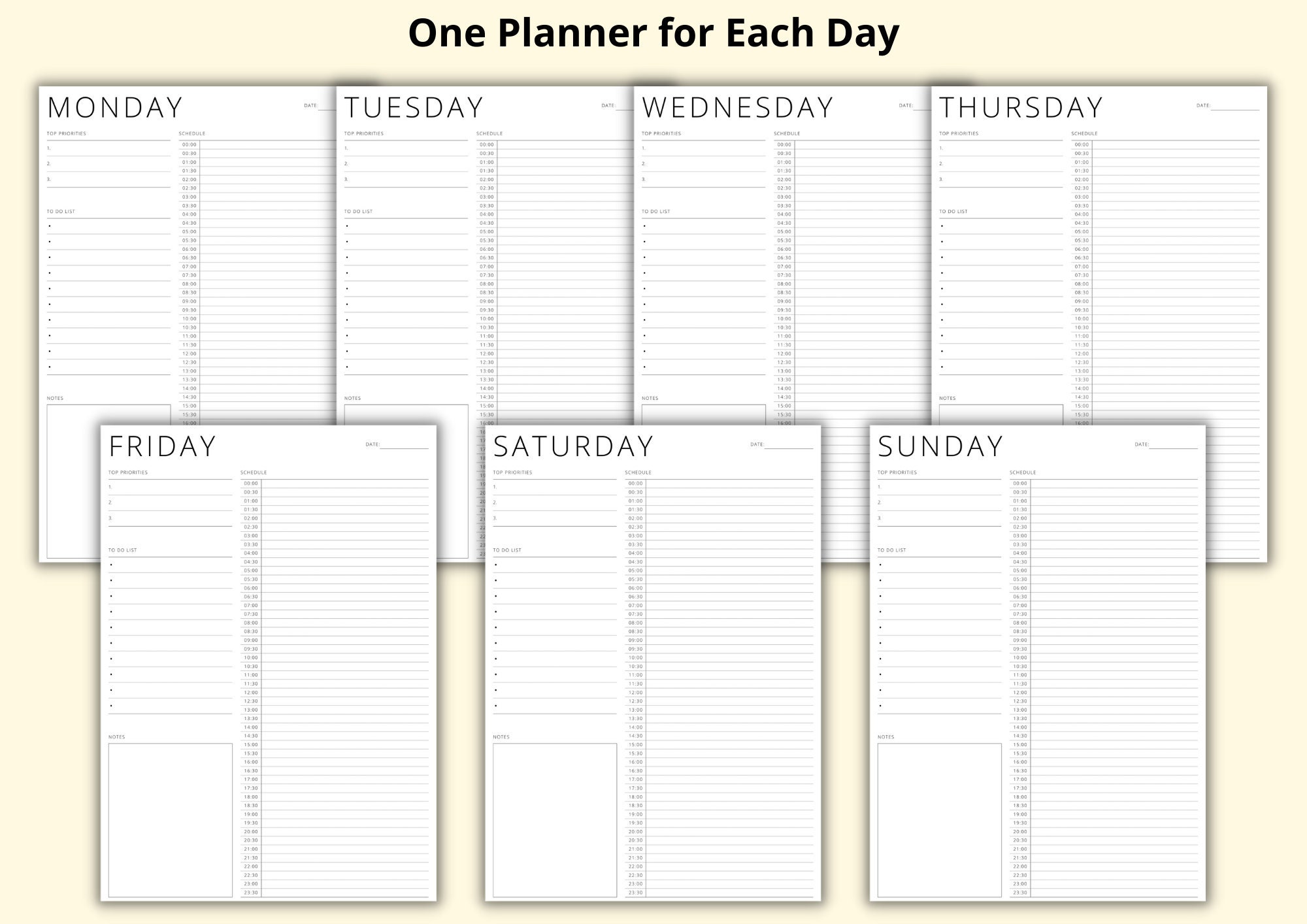 Time Block Planner Template, Daily Planner, 7 Day Planner, 24 Hour ...