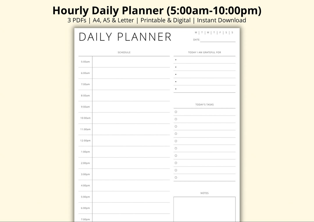 Hourly Daily Planner, Time Blocking Template, 60 Minute Schedule, to Do ...