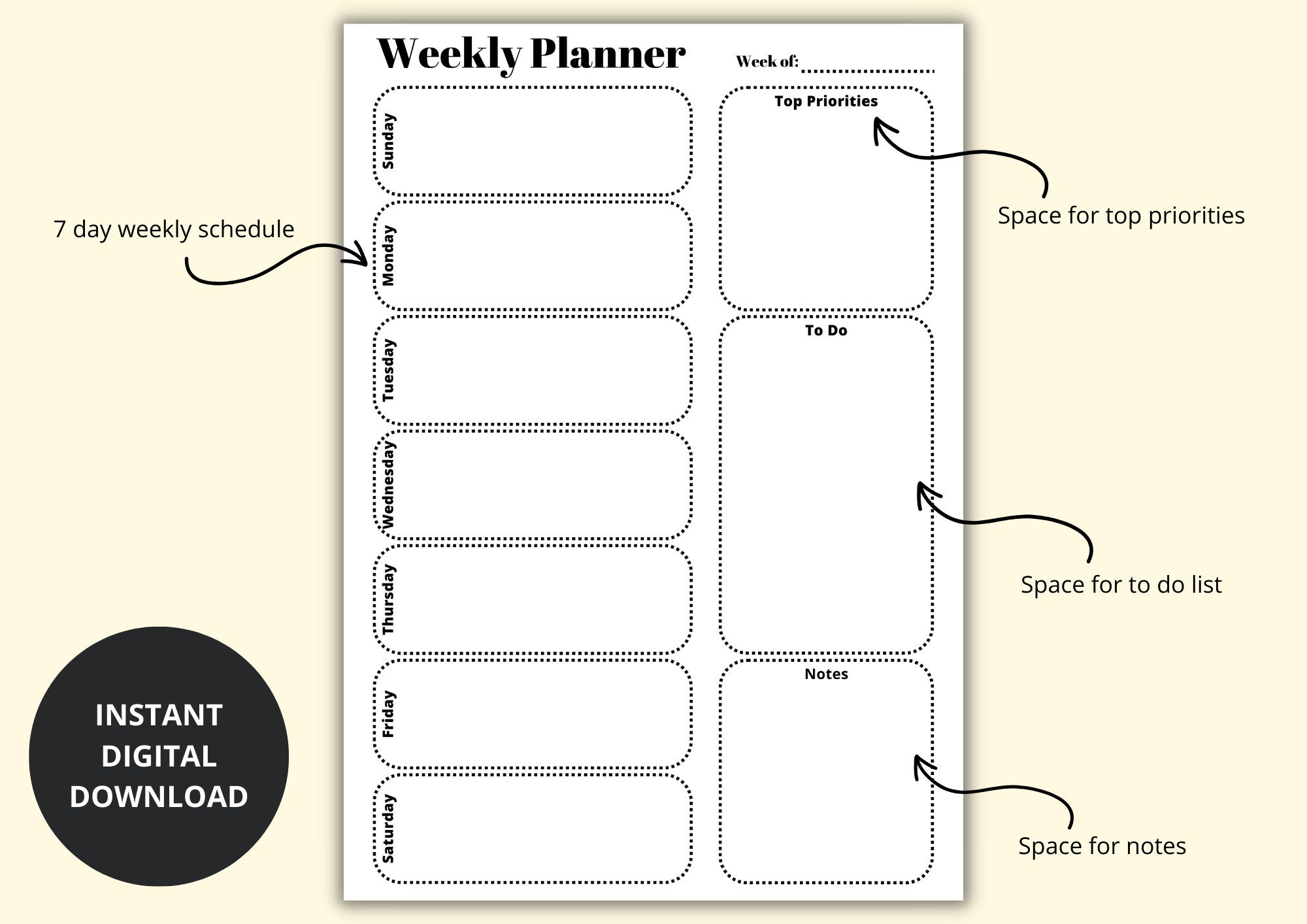 Weekly Planner, 7 Day Planner Template, Weekly Agenda PDF, to Do List ...