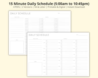 15 Minute Planner, Printable Weekday Schedule, Time Blocking, A4/a5 ...