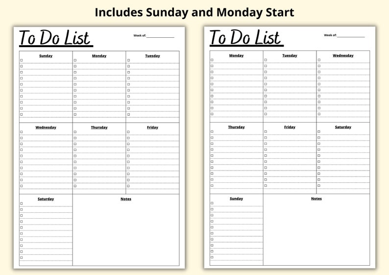 Weekly to Do List, Weekly Checklist, Weekly Tasks List PDF, Blank ...