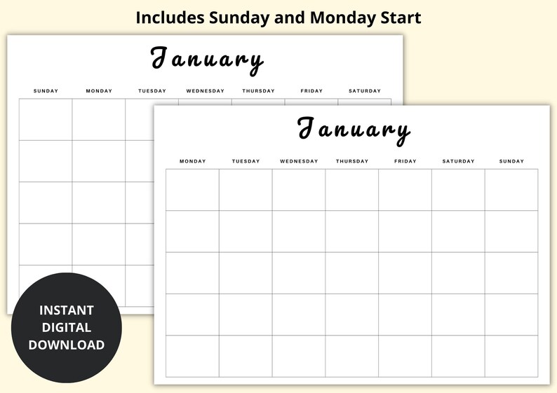 Blank Calendar Pages, Monthly Planner Pdfs, 12 Month Calendar Template ...