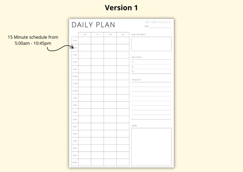 15 Minute Increment Planner Daily Schedule Template Time - Etsy