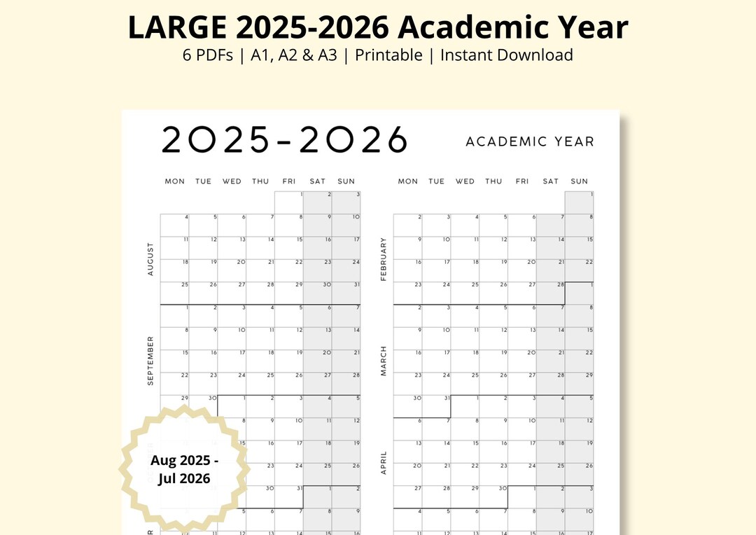 LARGE 2025-2026 Academic Planner, Academic Year at a Glance, 12 Month ...