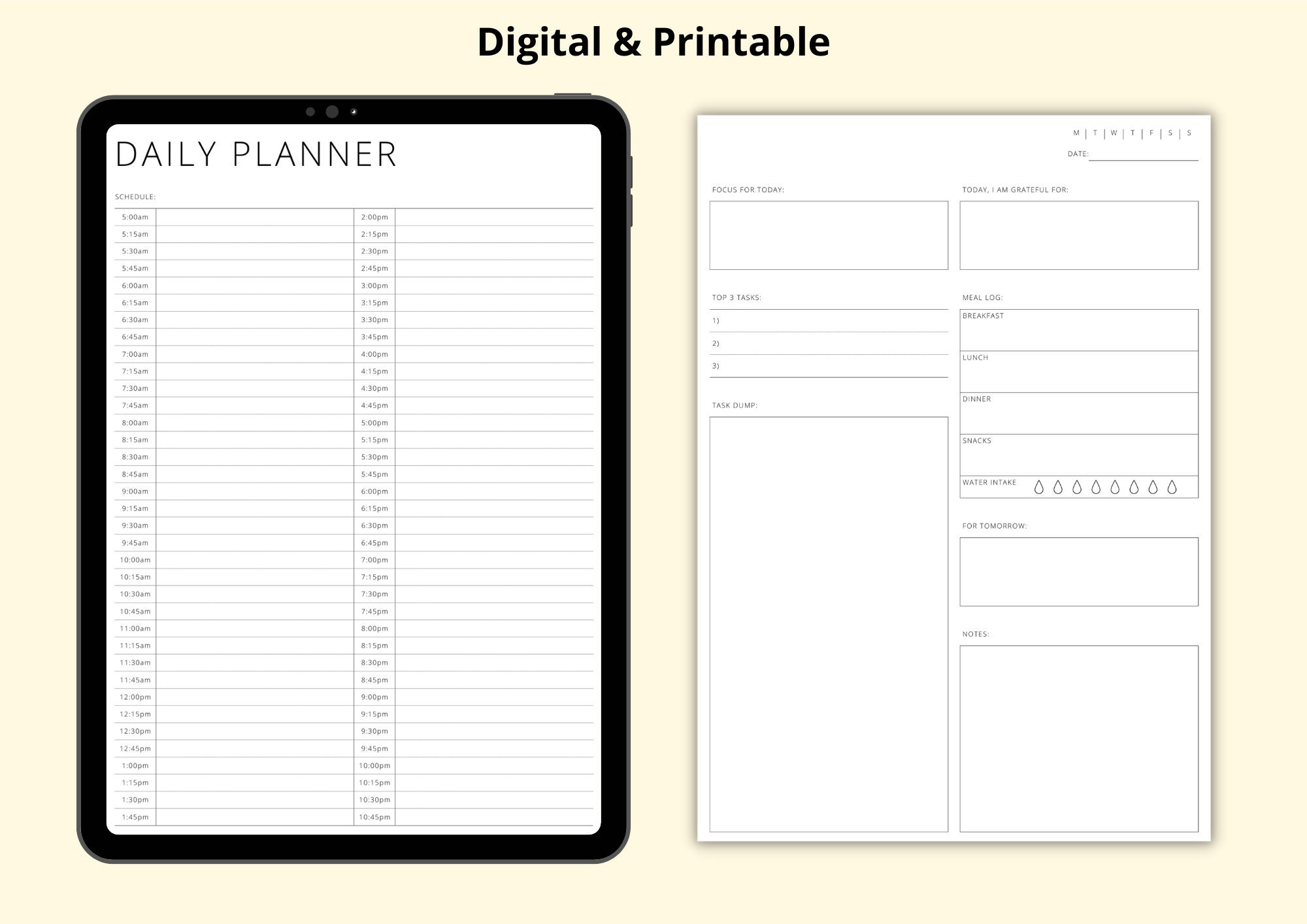 15 Minute Daily Planner Printable, Time Blocking Template, Day on 2 ...