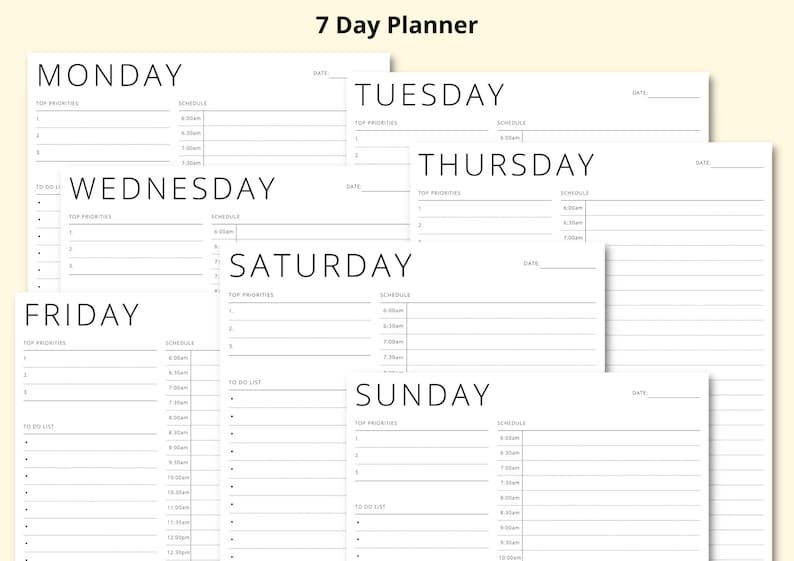 Daily Planner, 7 Day Time Block Template, Half Hourly Planner, 30 ...