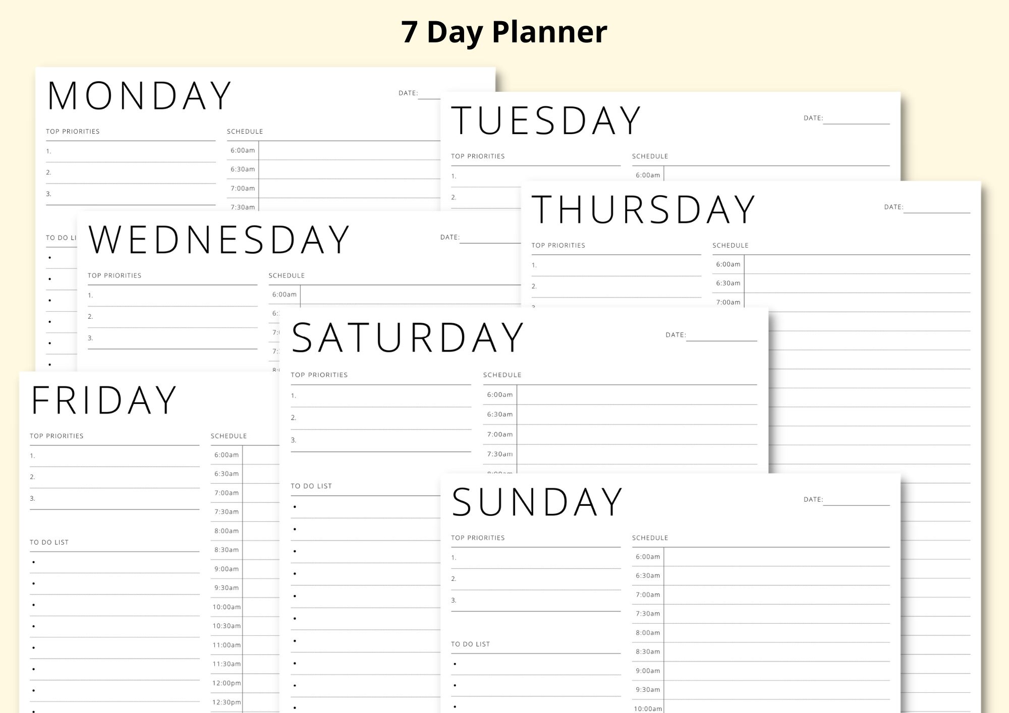 Daily Planner, 7 Day Time Block Template, Half Hourly Planner, 30 ...