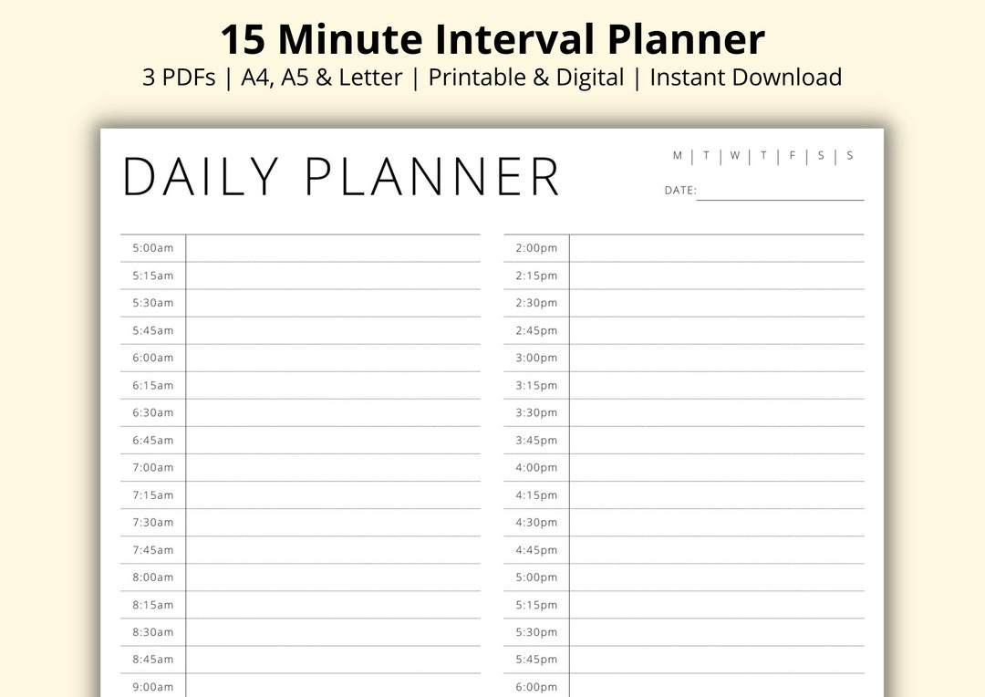 15 Minute Interval Planner Time Blocking Planner Daily - Etsy
