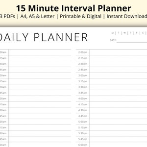 15 Minute Planner Sheet Daily Appointment Schedule & Time - Etsy
