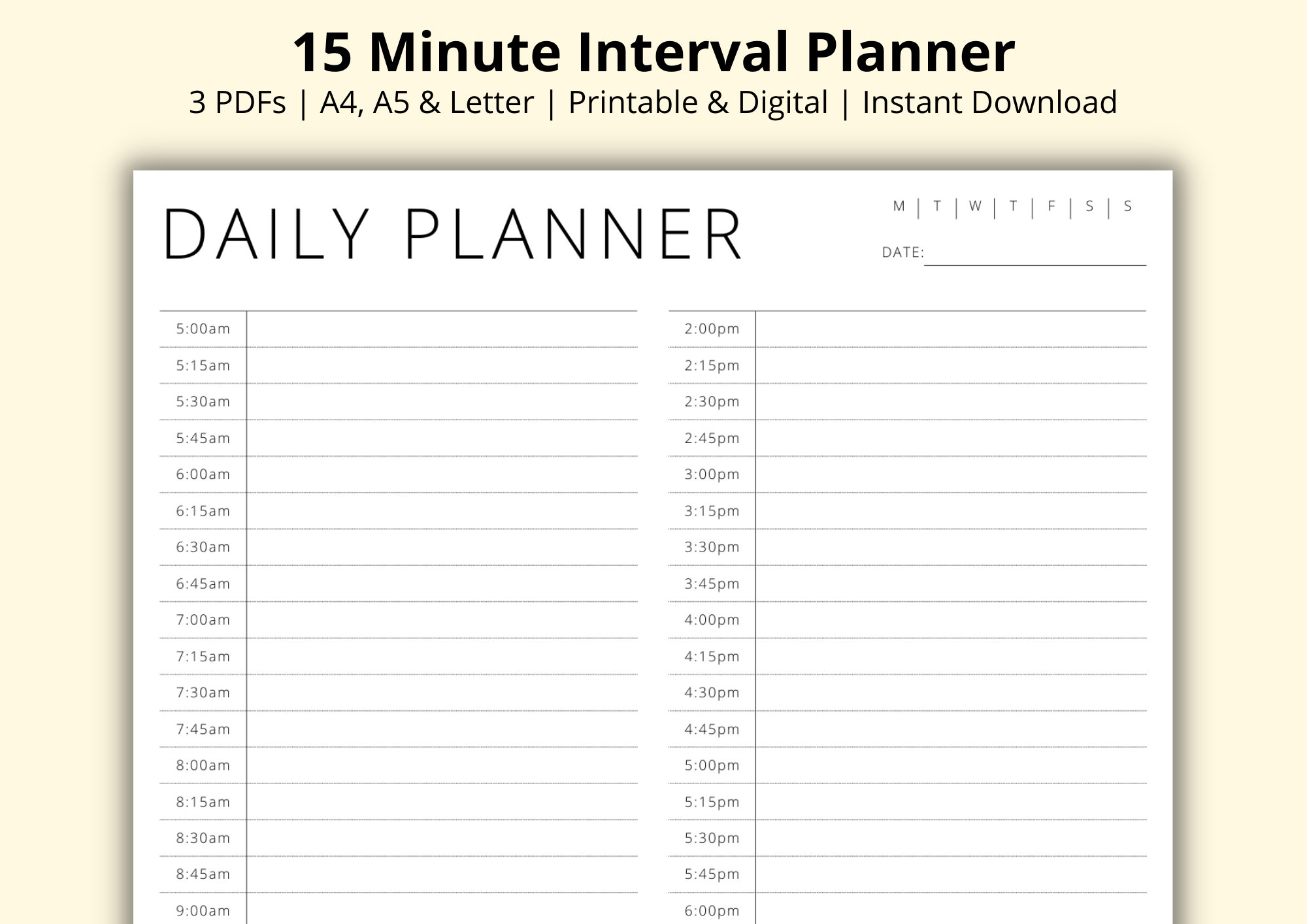 Daily Schedule Template 15 Minute Intervals