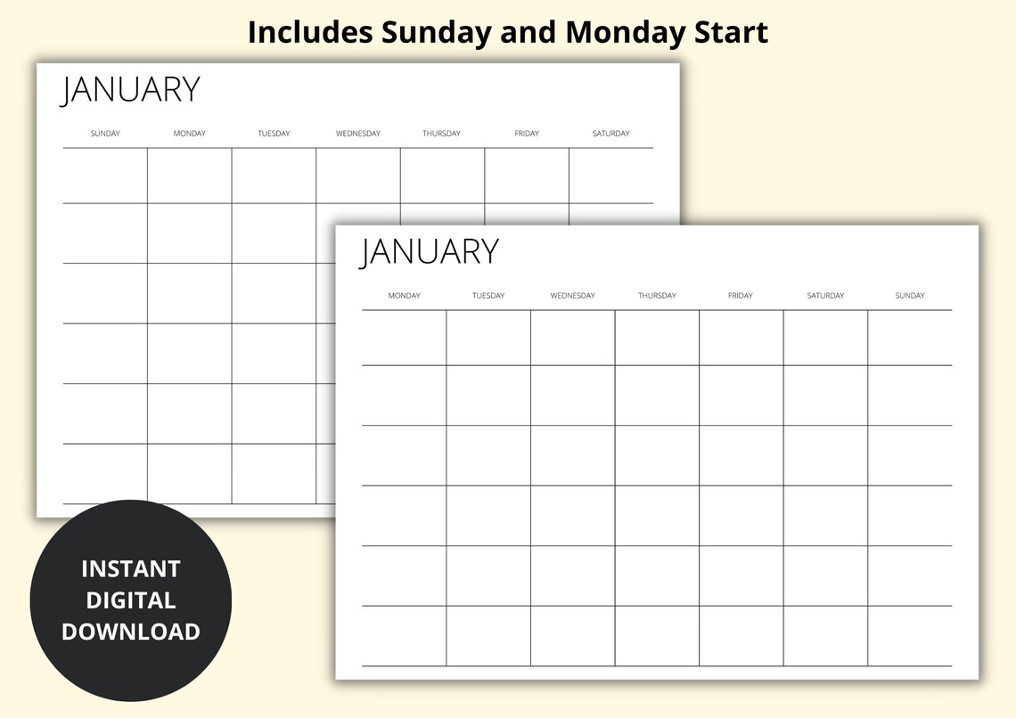Blank Monthly Calendar Template, 12 Month Calendar Pages, Month at a ...
