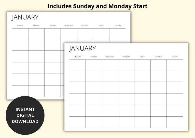 Blank Monthly Calendar Template, 12 Month Calendar Pages, Month at a ...