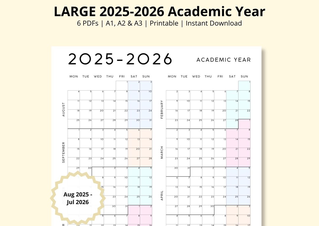 LARGE 2025-2026 Academic Planner, Academic Calendar for School, 12 ...