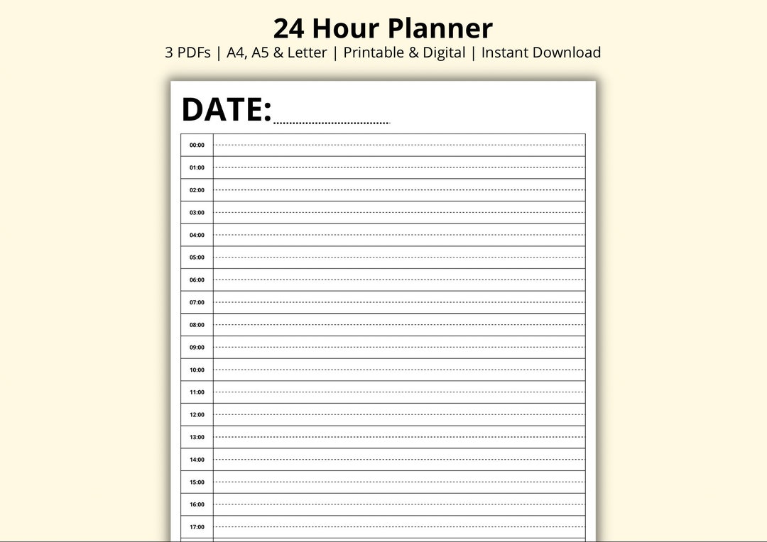 24 Hour Planner, Daily Planner PDF, Time Blocking Template, 30 Minute ...