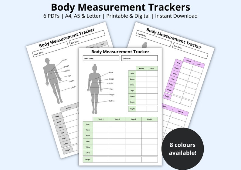 Body Measurement Tracker, Weight Loss Chart, Male & Female Fitness ...